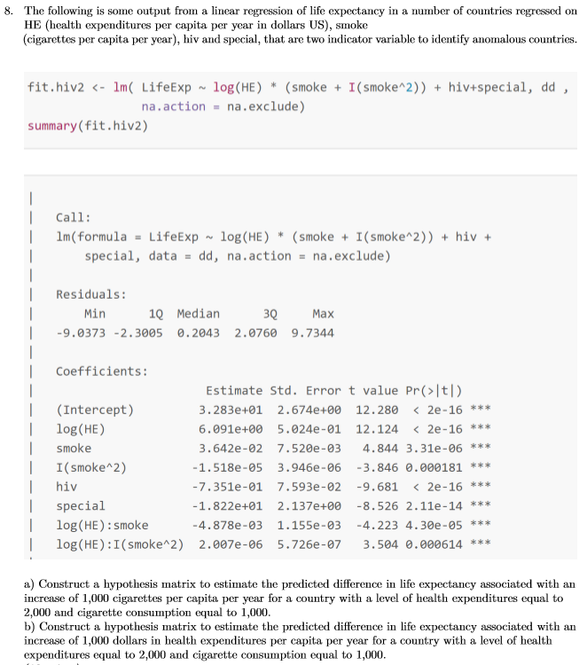8. The following is some output from a linear | Chegg.com