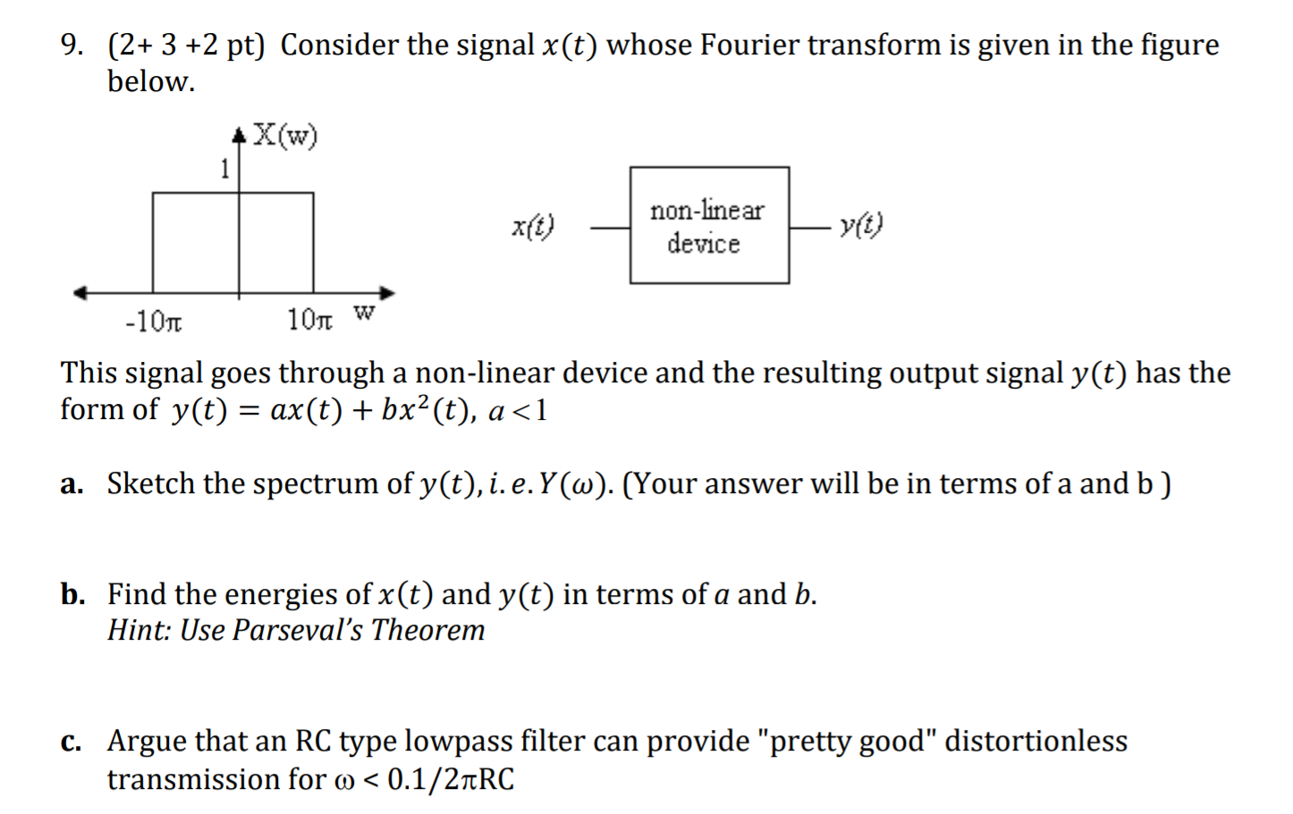 Solved 9. (2+ 3+2 pt) Consider the signal x(t) whose Fourier | Chegg.com