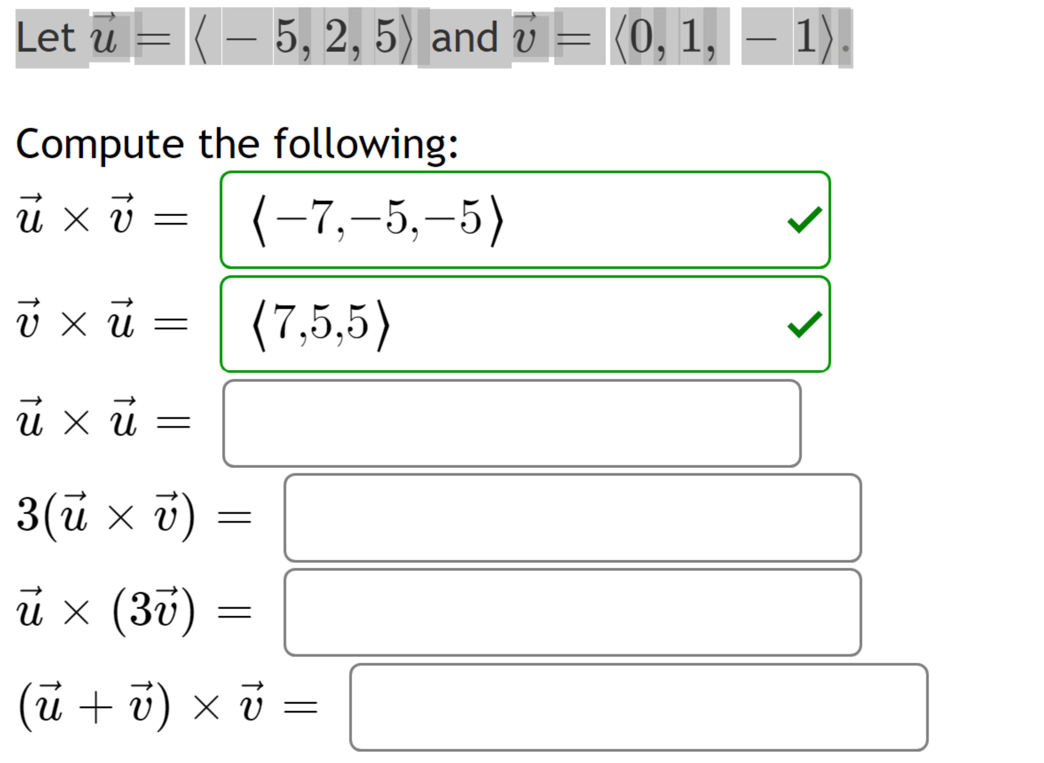 Solved Let vec(u)=(:-5,2,5:) ﻿and vec(v)=(:0,1,-1:). | Chegg.com