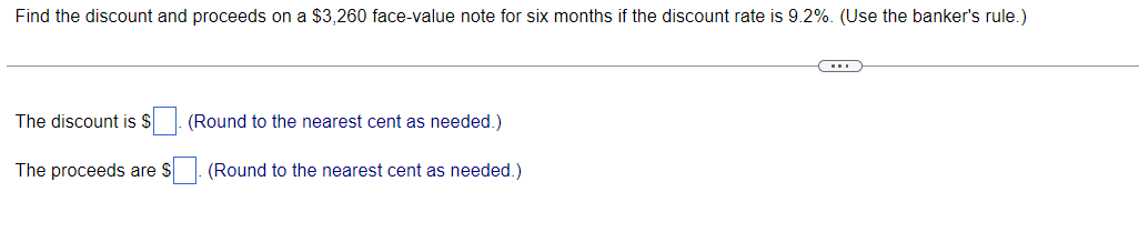 Solved Find the discount and proceeds on a $3,260 face-value | Chegg.com