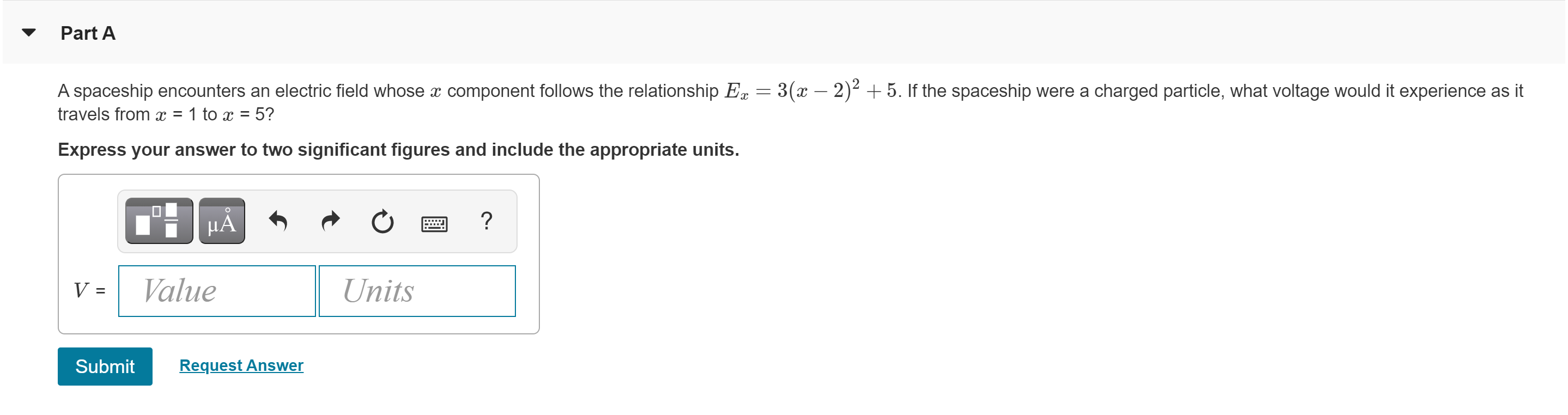 Solved Part A A spaceship encounters an electric field whose | Chegg.com