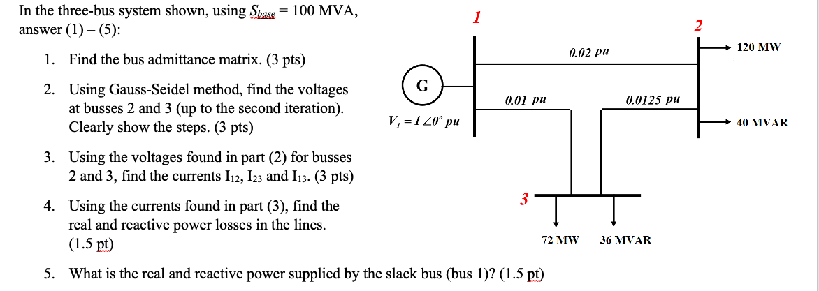 Solved In the three-bus system shown, using Sbase =100MVA, | Chegg.com