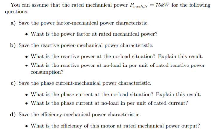 Solved You can assume that the rated mechanical power | Chegg.com