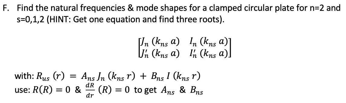 F. Find the natural frequencies & mode shapes for a | Chegg.com