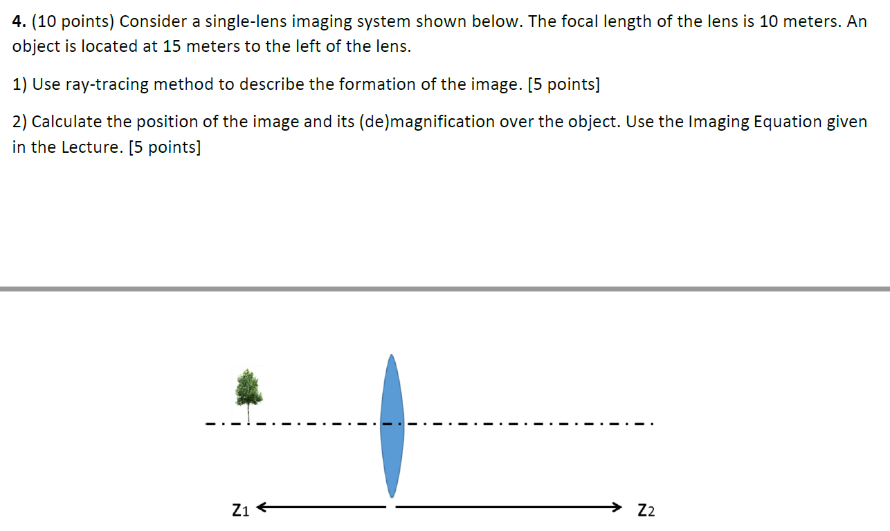 Solved 4. (10 points) Consider a single-lens imaging system | Chegg.com
