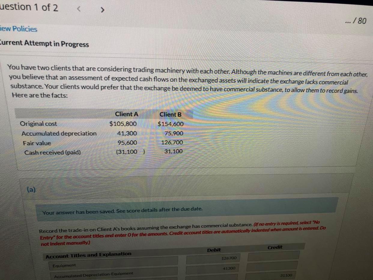 Solved uestion 1 of 2 .../80 iew Policies Current Attempt in | Chegg.com
