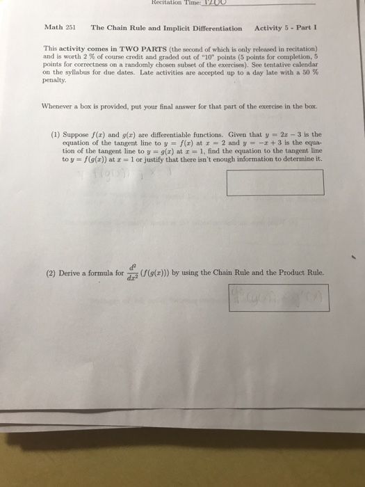 Solved math 251 the chain rule and Implicit Differentiation | Chegg.com