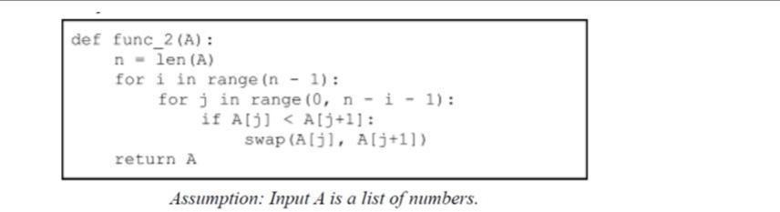 Solved def func_2 (A): n-len (A) for i in range (n - 1): for | Chegg.com