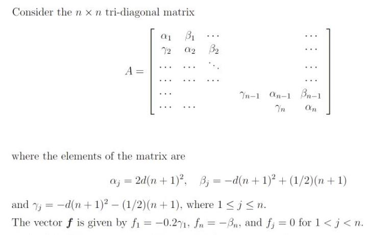 Consider the n x n tri-diagonal matrix (1 72 B1 02 B2 | Chegg.com