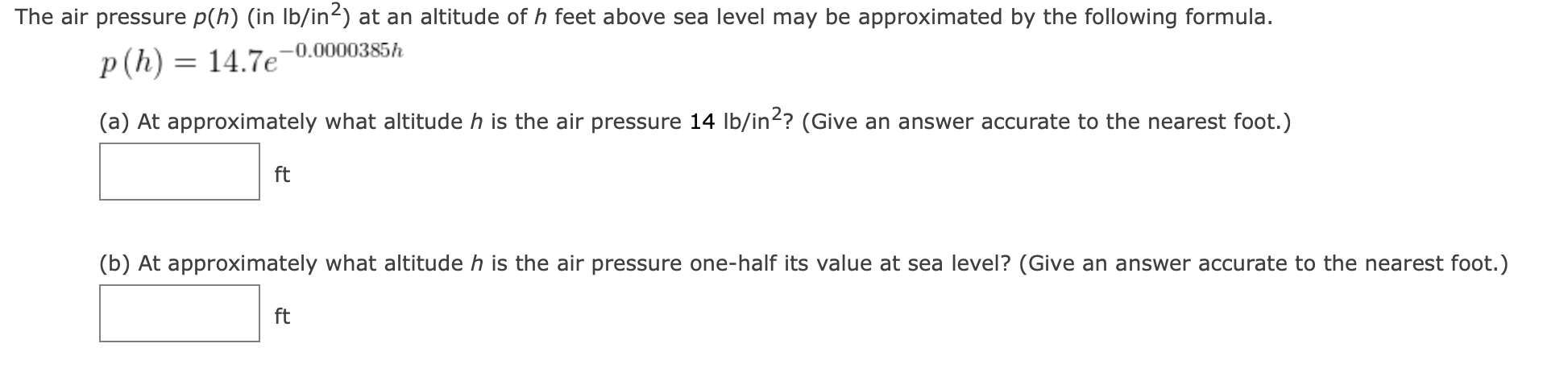 Solved The air pressure p(h) (in lb/in2 ) at an altitude of | Chegg.com