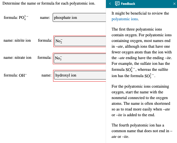 Solved Feedback Determine the name or formula for each | Chegg.com
