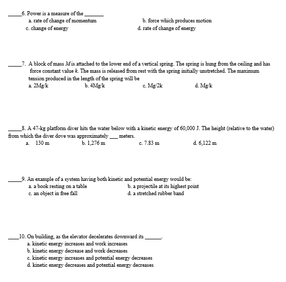 Solved I. Modified Multiple Choices: Write the letter of | Chegg.com