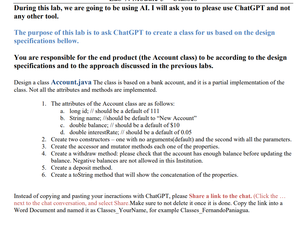 Solved During this lab, we are going to be using AI. ﻿I will | Chegg.com