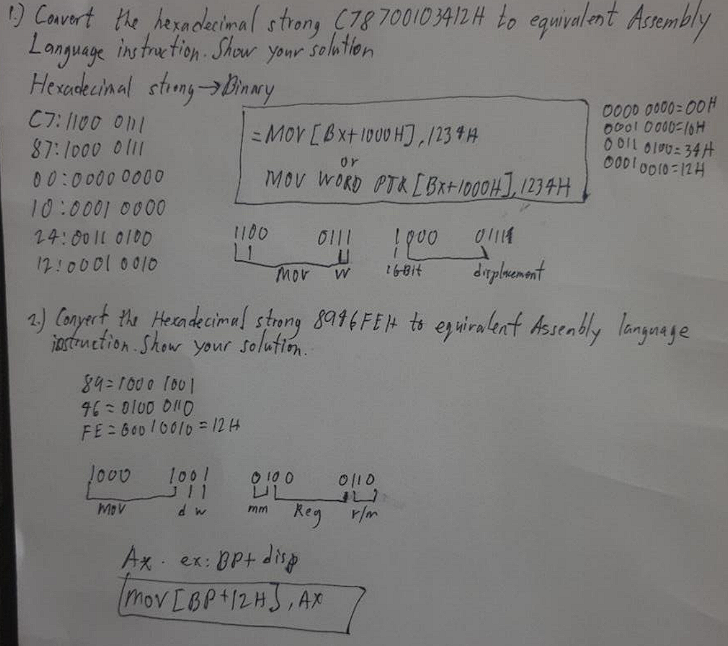 1 Convert The Hexadecimal String C78700103412h To 