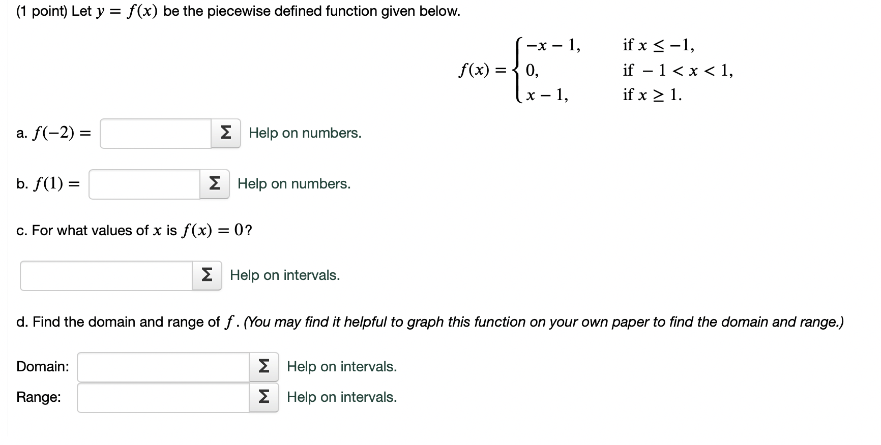 Solved (1 point) Let y=f(x) be the piecewise defined | Chegg.com