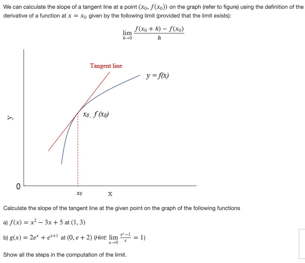 Solved We can calculate the slope of a tangent line at a | Chegg.com