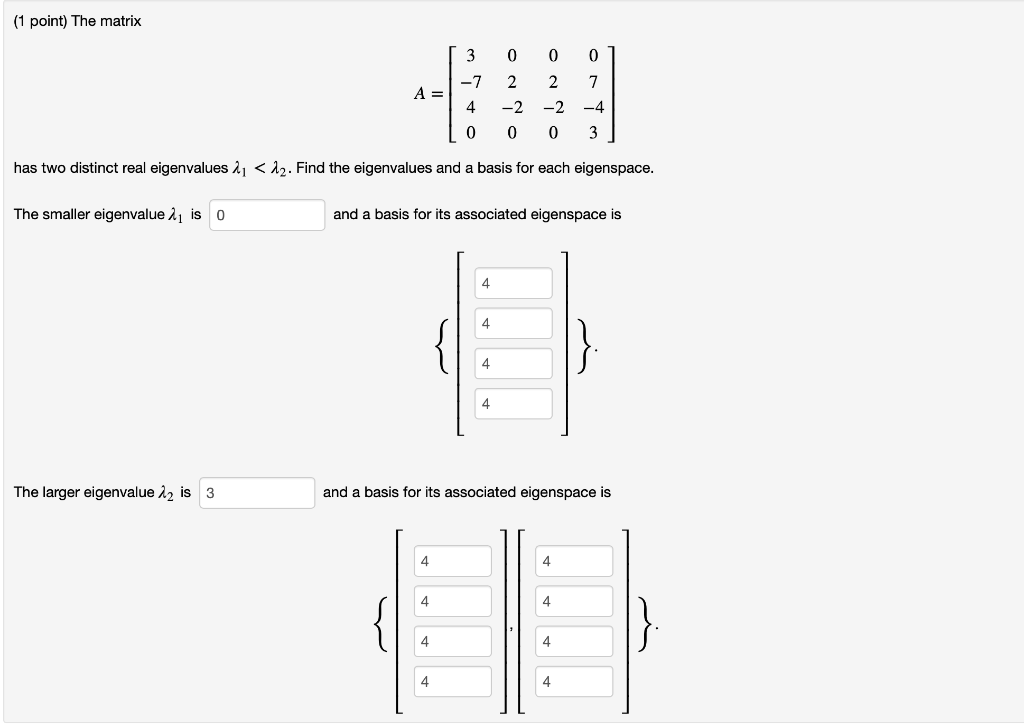 Solved The Matrix A 3 0 0 0 −7 2 2 7 4 −2 −2 −4 0 0 0 3 