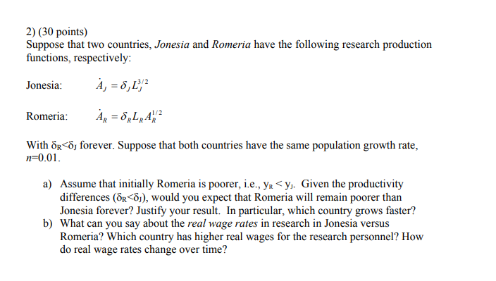 2) (30 points) Suppose that two countries, Jonesia | Chegg.com