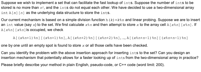 Solved Suppose we wish to implement a set that can | Chegg.com