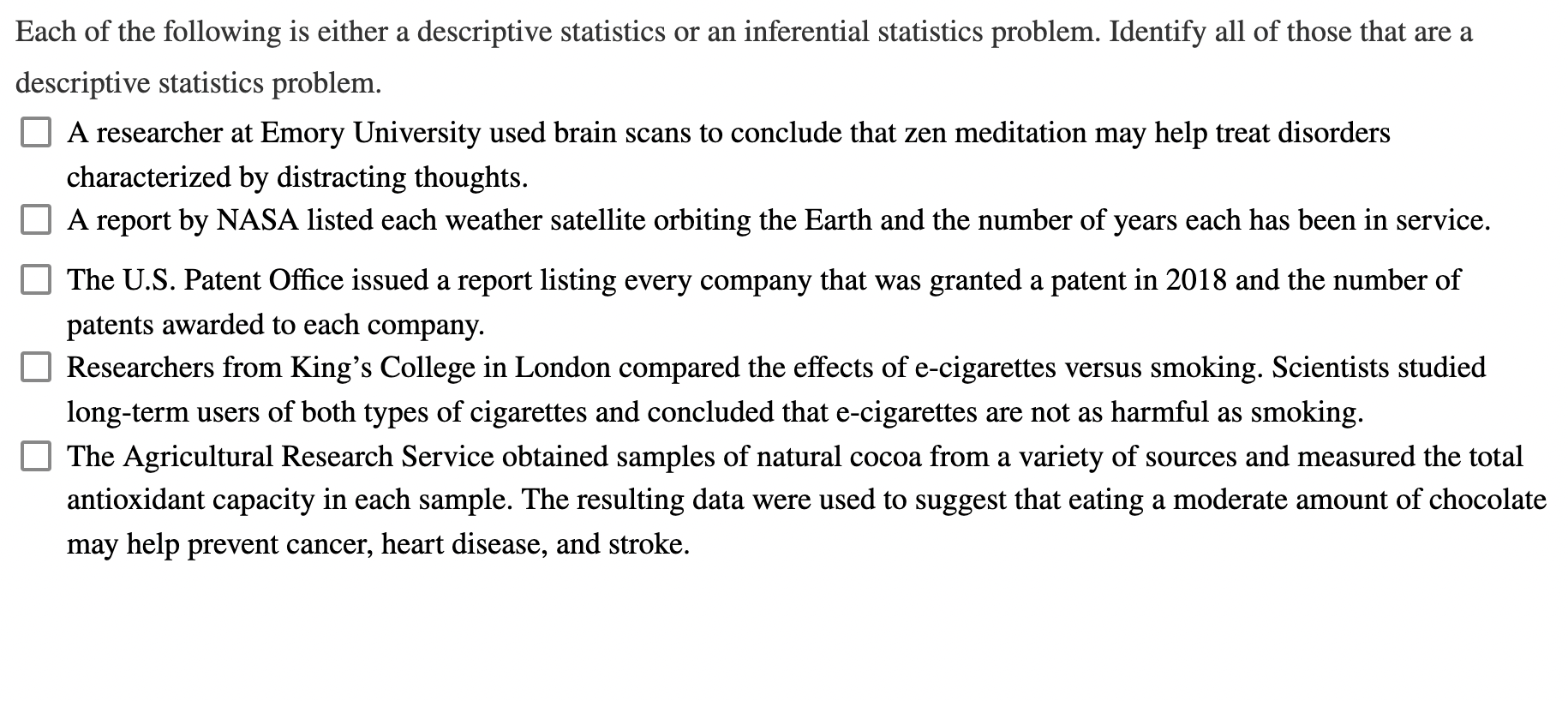 Solved Each of the following is either a descriptive | Chegg.com