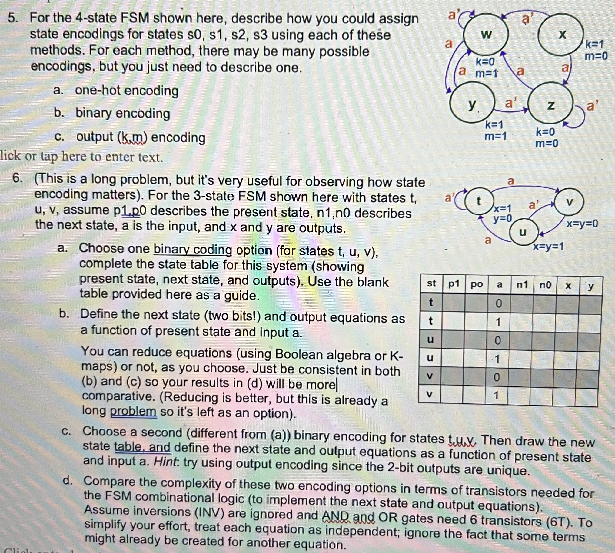 Solved 5. For the 4-state FSM shown here, describe how you | Chegg.com
