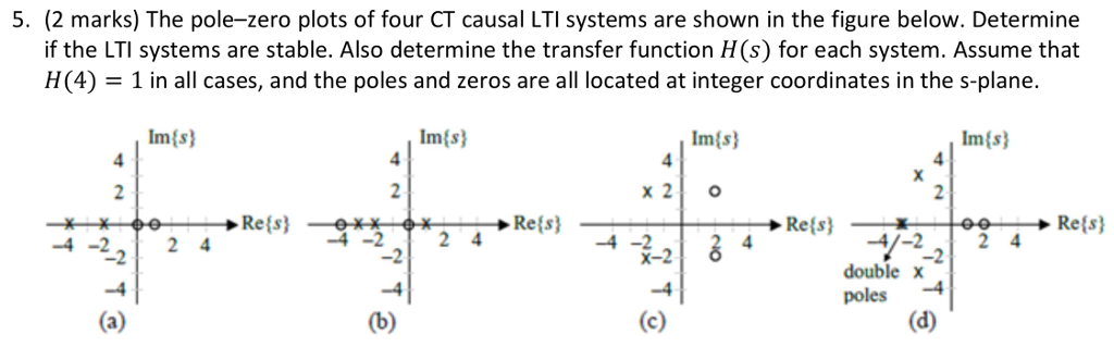 Solved 5. (2 marks) The pole-zero plots of four CT causal | Chegg.com