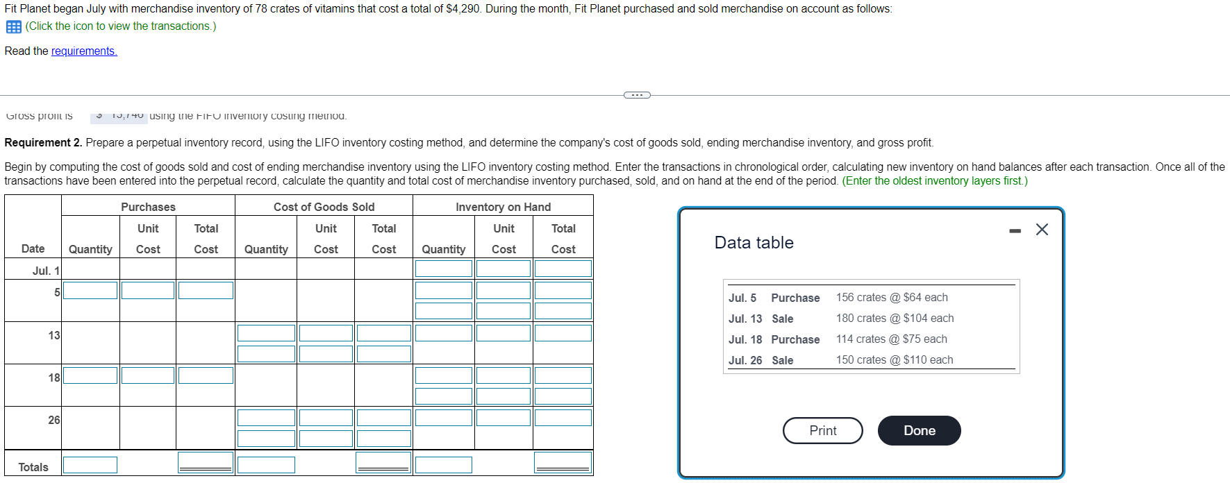 Solved Fit Planet began July with merchandise inventory of | Chegg.com