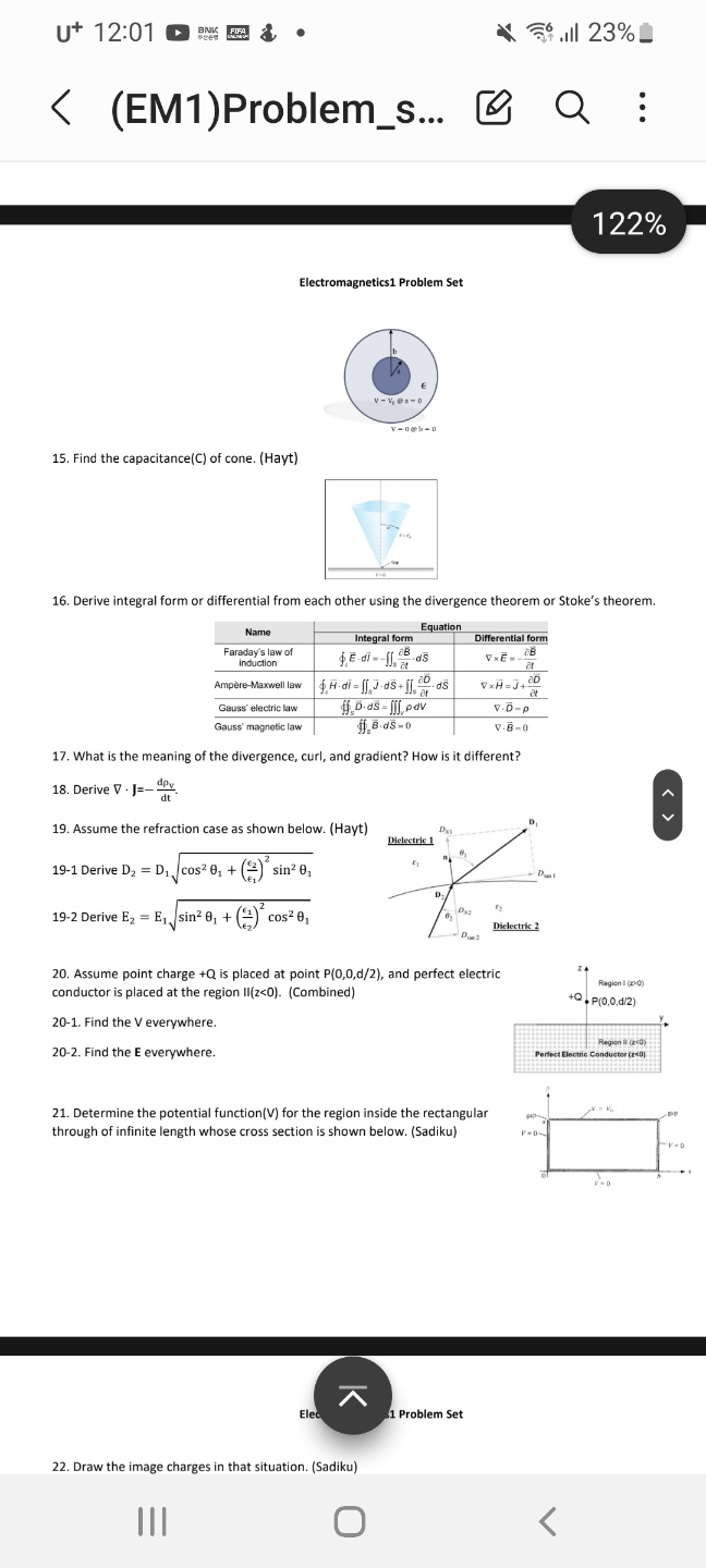 Solved Electromagnetics1 Problem Set 15. Find the | Chegg.com