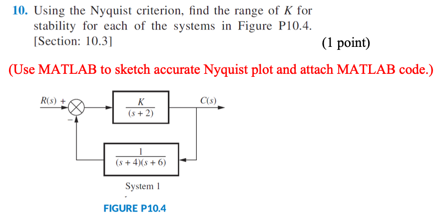 Solved 10. Using the Nyquist criterion, find the range of K | Chegg.com