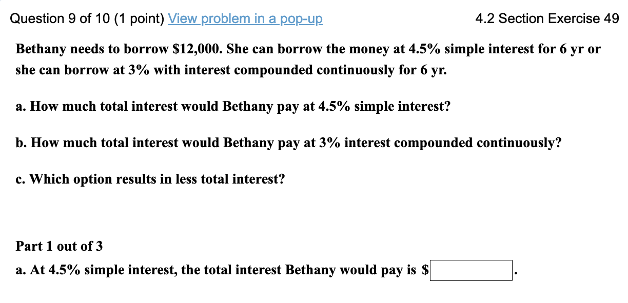 Solved Question 9 of 10 (1 point) View problem in a pop-up | Chegg.com