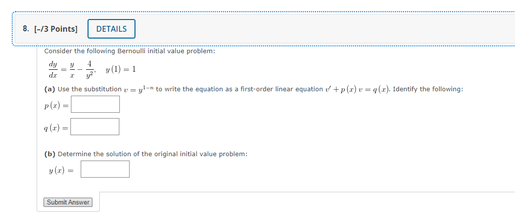 Solved 8. [-/3 Points] DETAILS = Consider the following | Chegg.com