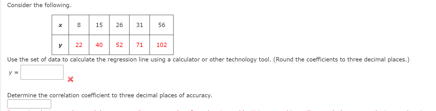 Solved Consider the following. Use the set of data to | Chegg.com