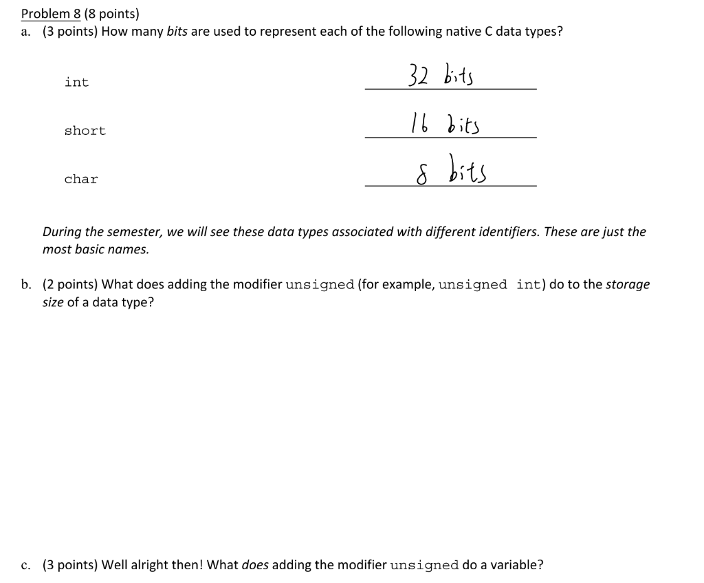 Solved Problem 8 (8 points) a. (3 points) How many bits are | Chegg.com