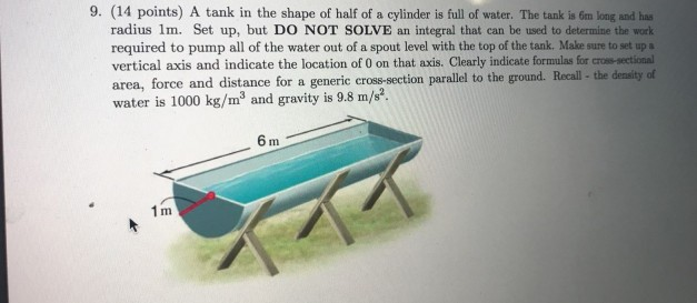 Solved 9. (14 points) A tank in the shape of half of a | Chegg.com