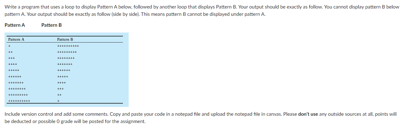 Solved Write a program that uses a loop to display Pattern A | Chegg.com