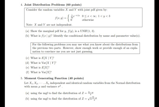 Solved 4. Joint Distribution Problems (60 points) Consider | Chegg.com