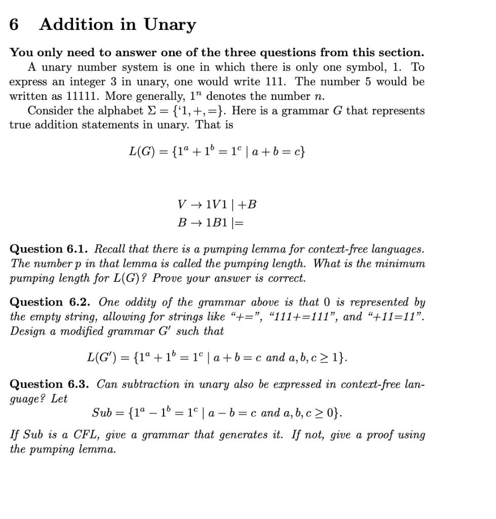 6 Addition in Unary You only need to answer one of | Chegg.com