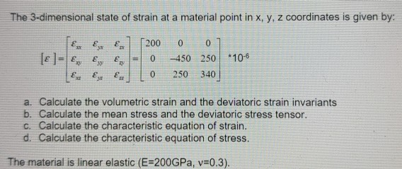 Solved The 3-dimensional state of strain at a material point | Chegg.com