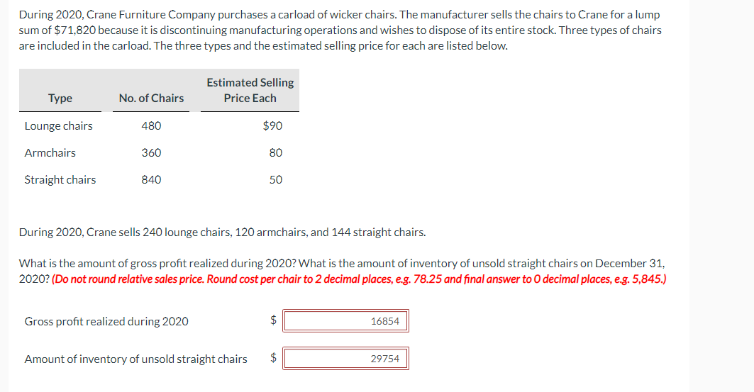 Solved During 2020, Crane Furniture Company purchases a | Chegg.com