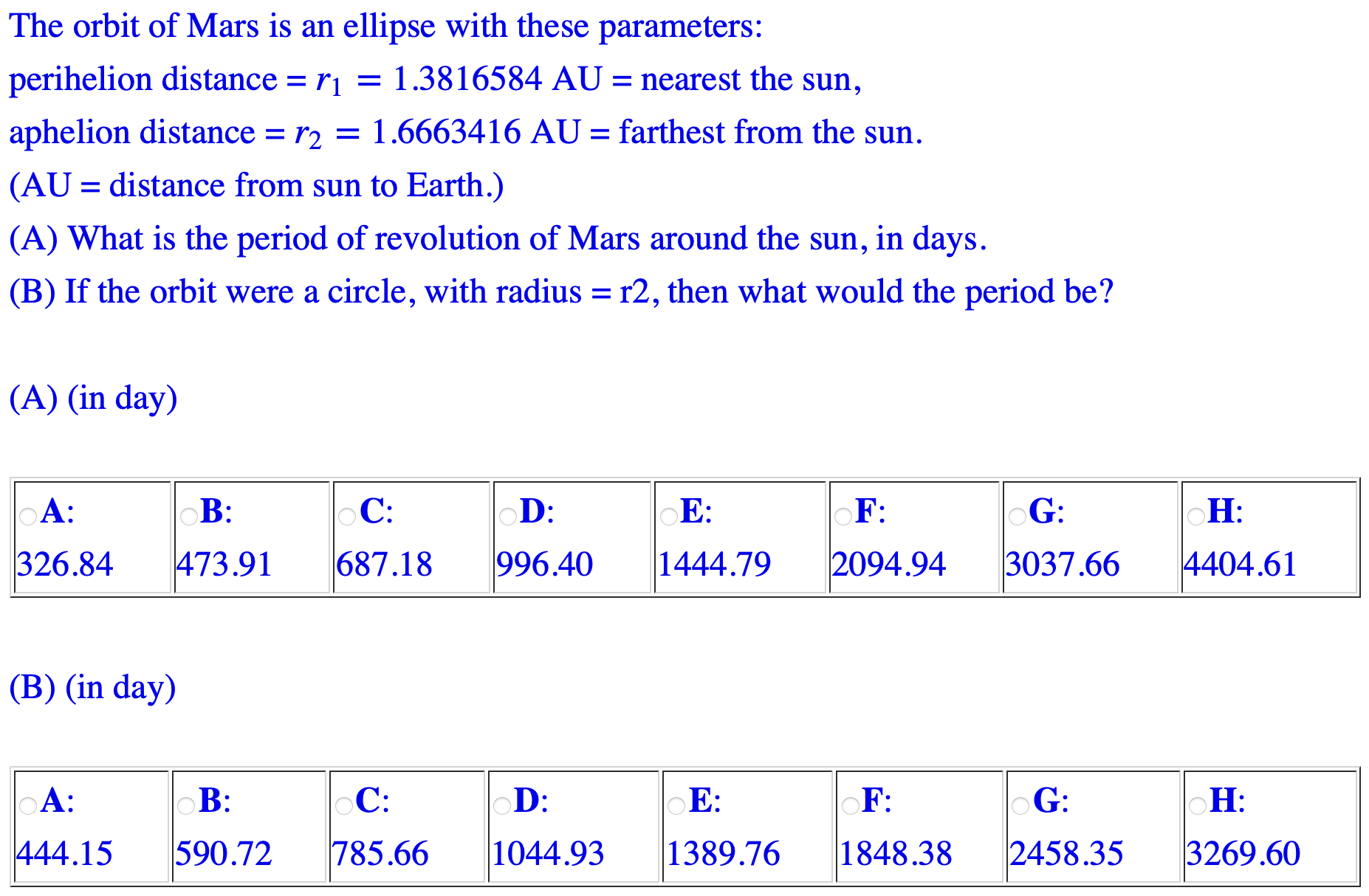 Solved The orbit of Mars is an ellipse with these | Chegg.com