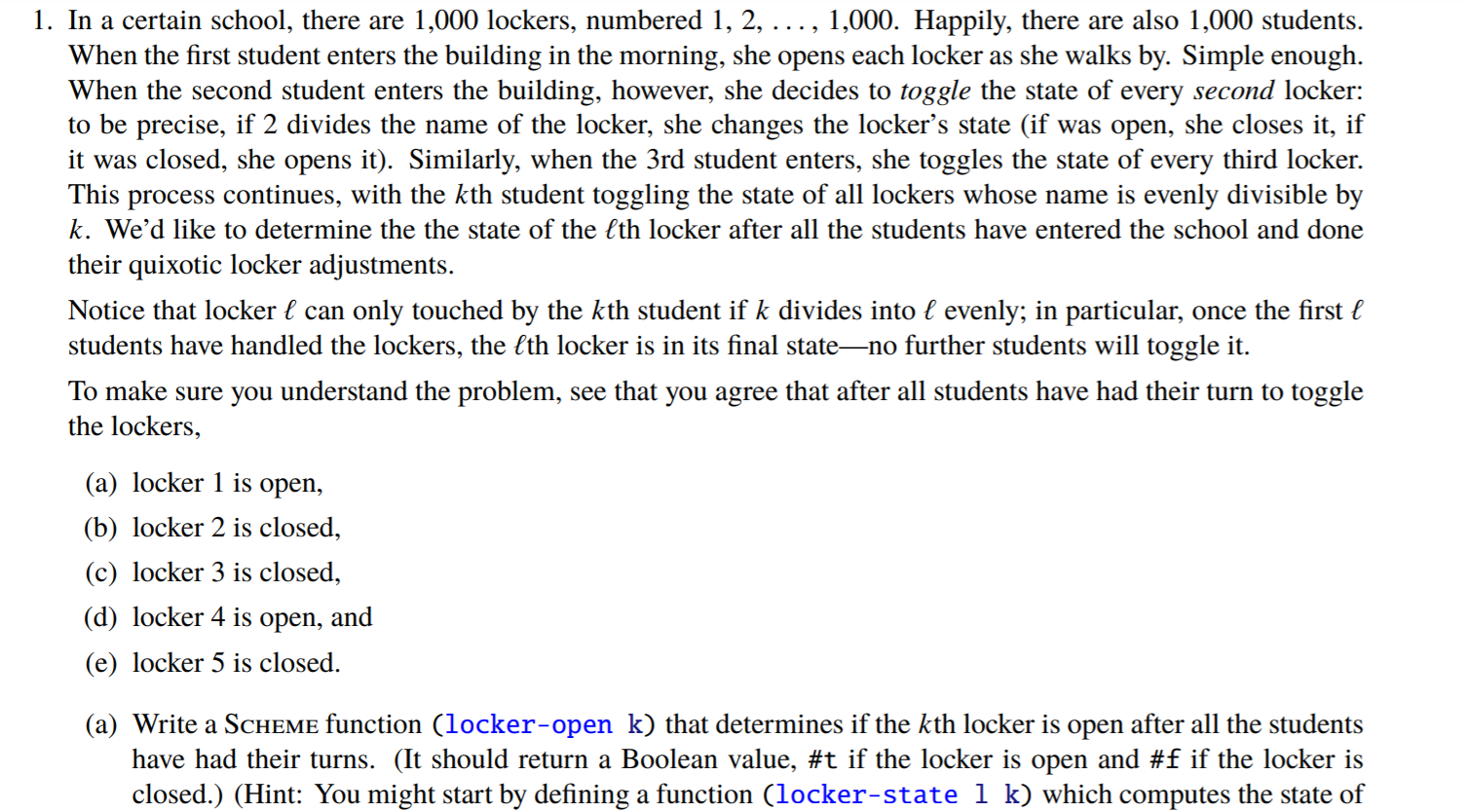 1. In a certain school, there are 1,000 lockers, | Chegg.com
