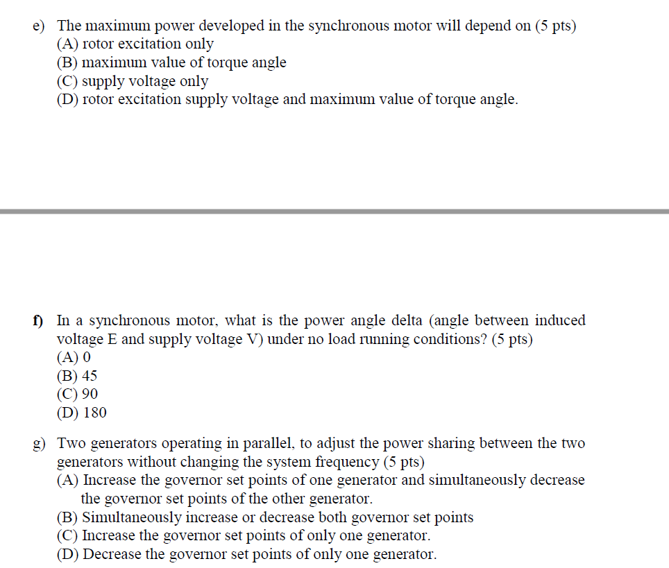 Solved e) The maximum power developed in the synchronous | Chegg.com
