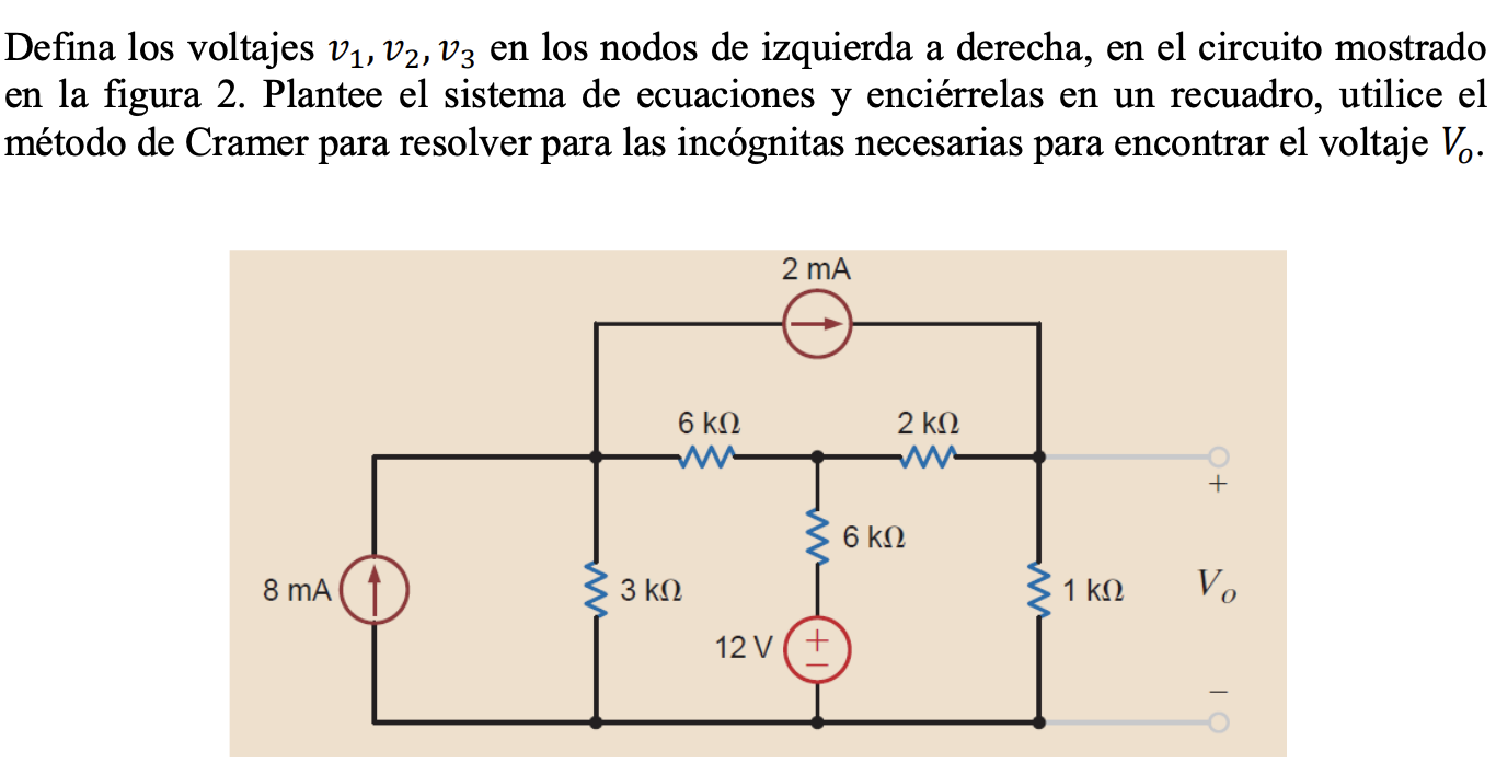 Solved Defina los voltajes V1, V2, V3 en los nodos de | Chegg.com