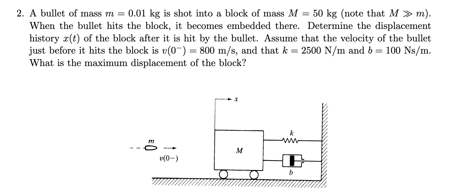 Solved 2. A bullet of mass m=0.01 kg is shot into a block of | Chegg.com