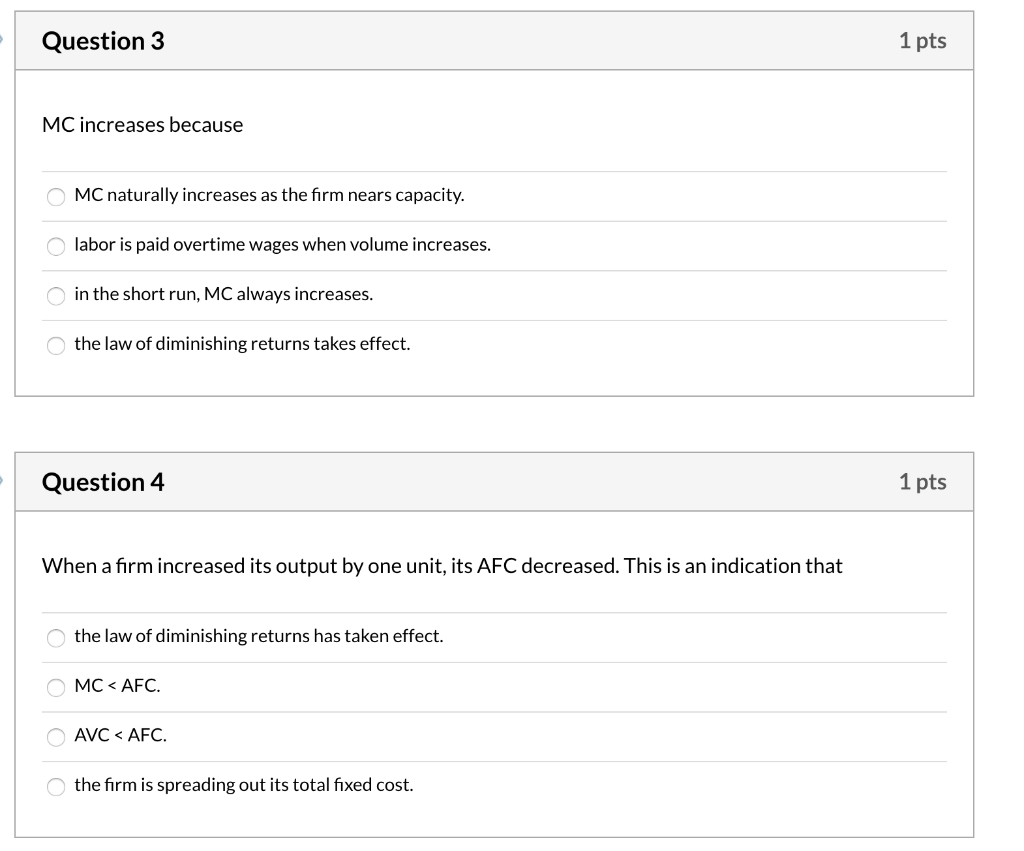 Solved Question 3 1 pts MC increases because MC naturally | Chegg.com