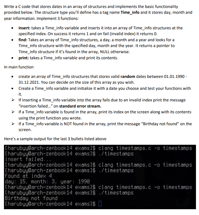 Solved Write a C code that stores dates in an array of | Chegg.com