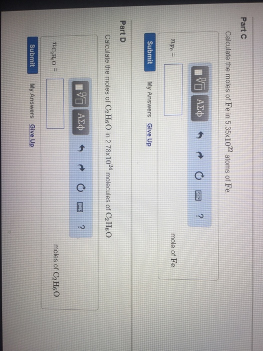 Solved Calculate The Moles Of Fe In 5 35 Times 10 22 Atoms
