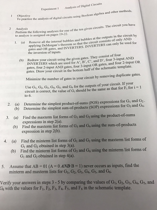 Solved Experiment 1 Analysis of Digital Circuits methods. | Chegg.com