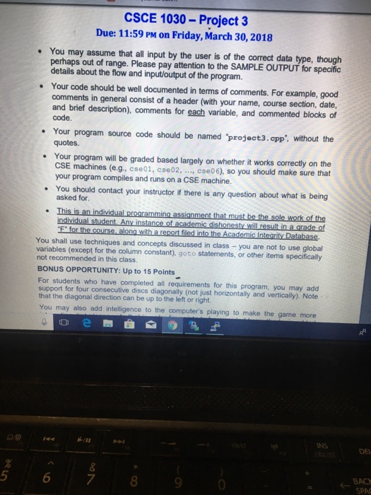 Solved CSCE 1030-Project 3 Due: 11:59 PM on Friday, March | Chegg.com