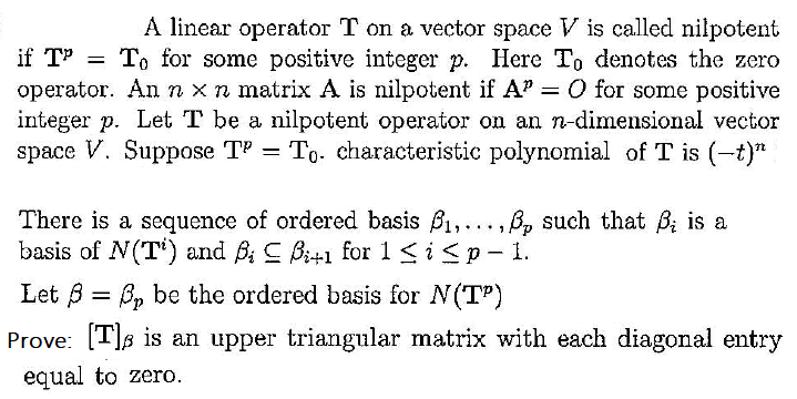 Solved A linear operator T on a vector space V is called | Chegg.com